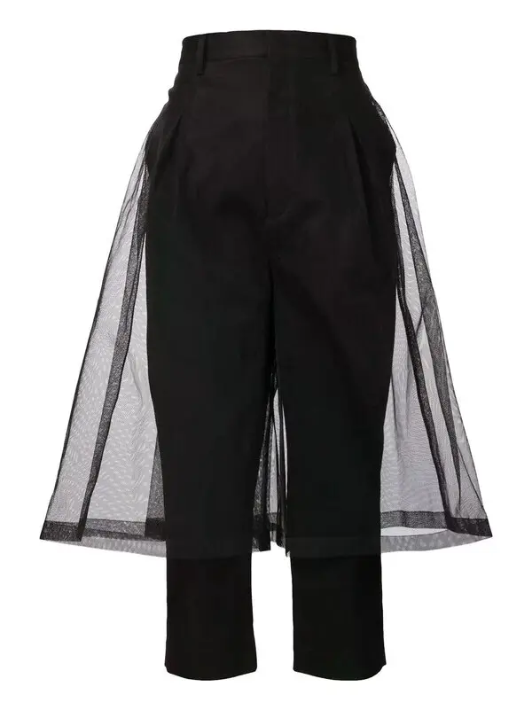 Noir Kei Ninomiya Tulle Overlay Cropped Trousers - Black