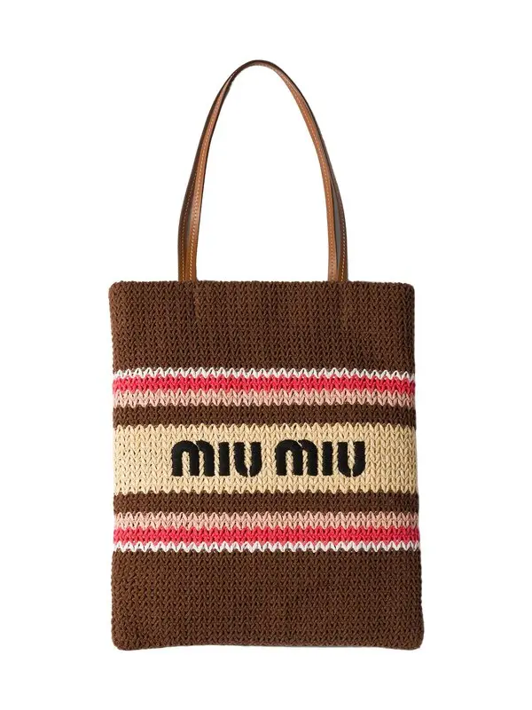 Miu Miu Raffia-effect Woven Tote Bag - Tobacco/strawberry/natural