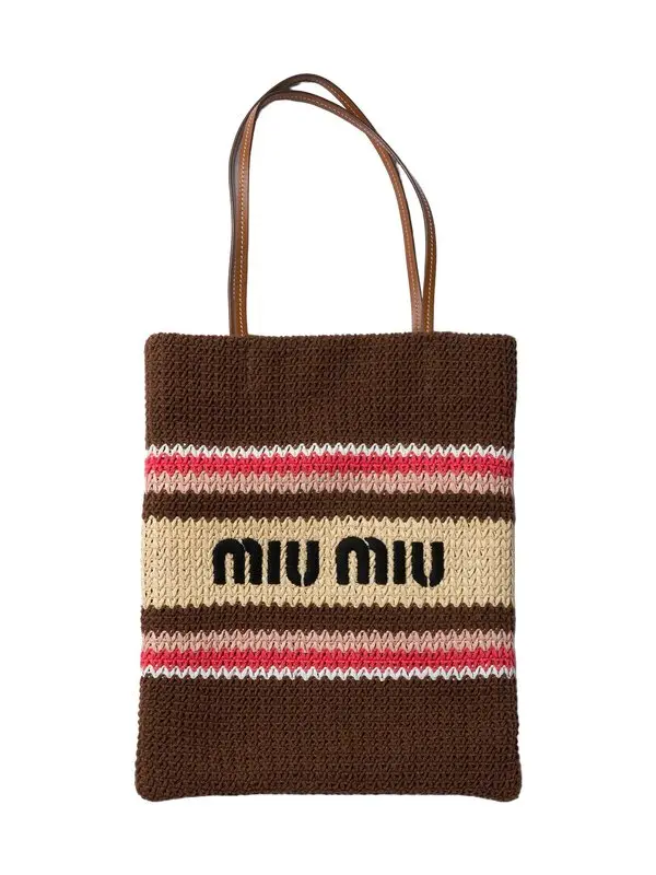 Miu Miu Raffia-effect Woven Tote Bag - Tobacco/strawberry/natural