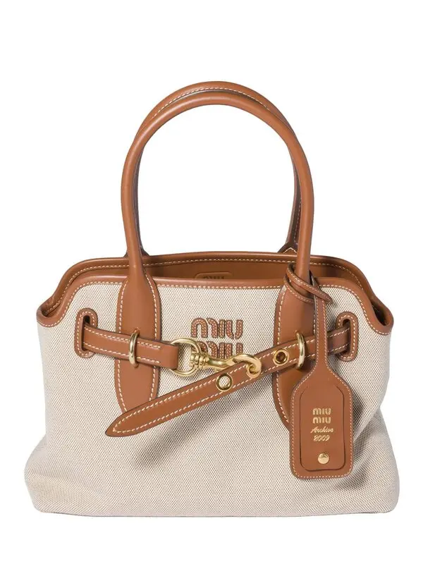 Miu Miu Aventure Canvas And Leather Bag - Beige/brandy
