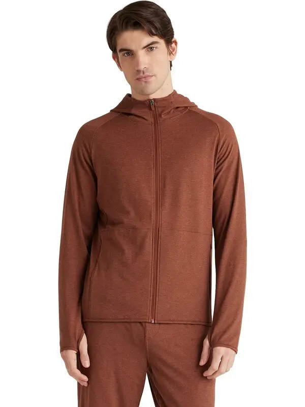 Quince Flowknit Performance Zip Hoodie - Heather Cedar
