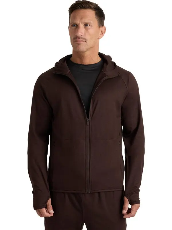 Quince Flowknit Performance Zip Hoodie - Heather Coffee Bean Brown