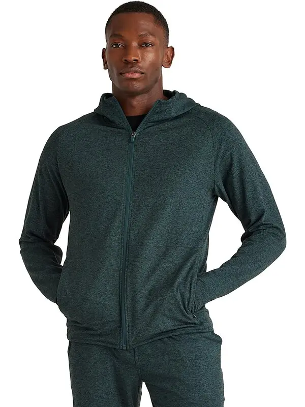 Quince Flowknit Performance Zip Hoodie - Heather Green