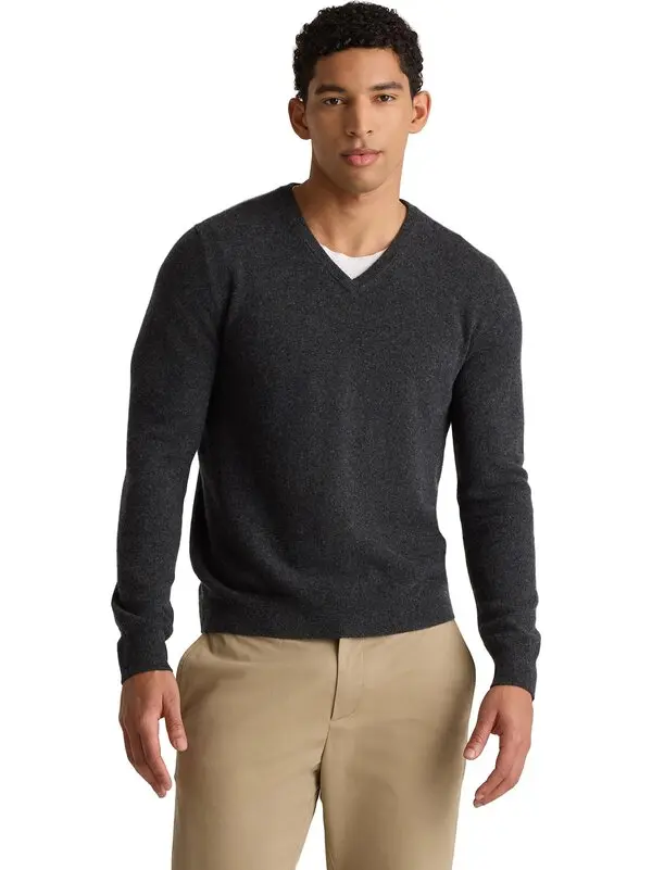 Quince Cashmere V-neck Sweater - Charcoal