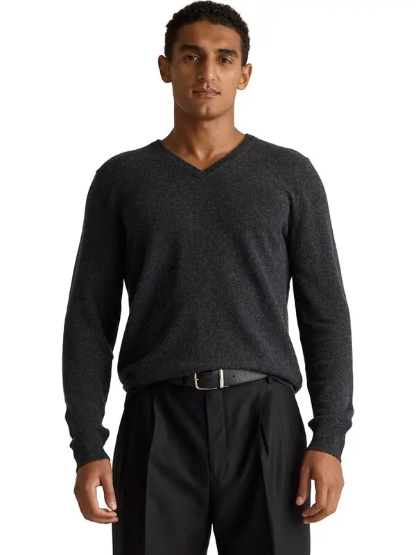 Quince Mongolian Cashmere V-neck Sweater - Heather Charcoal