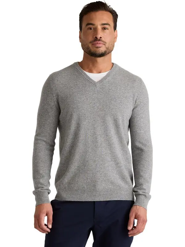 Quince Mongolian Cashmere V-neck Sweater - Heather Grey