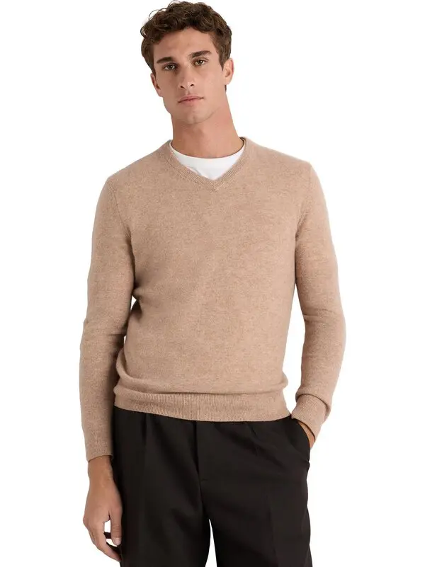 Quince Mongolian Cashmere V-neck Sweater - Oatmeal