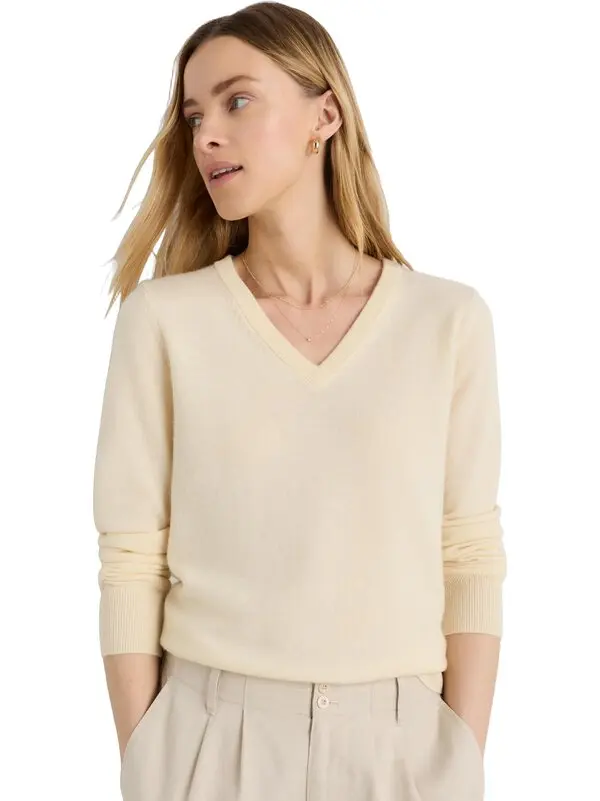 Quince Mongolian Cashmere V-neck Sweater - Pale Custard Yellow