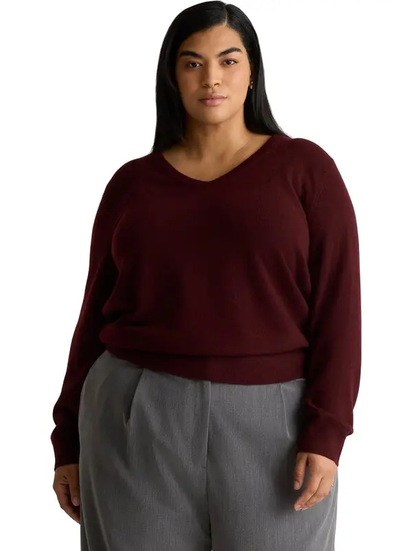 Quince Mongolian Cashmere V-neck Sweater - Rich Burgundy