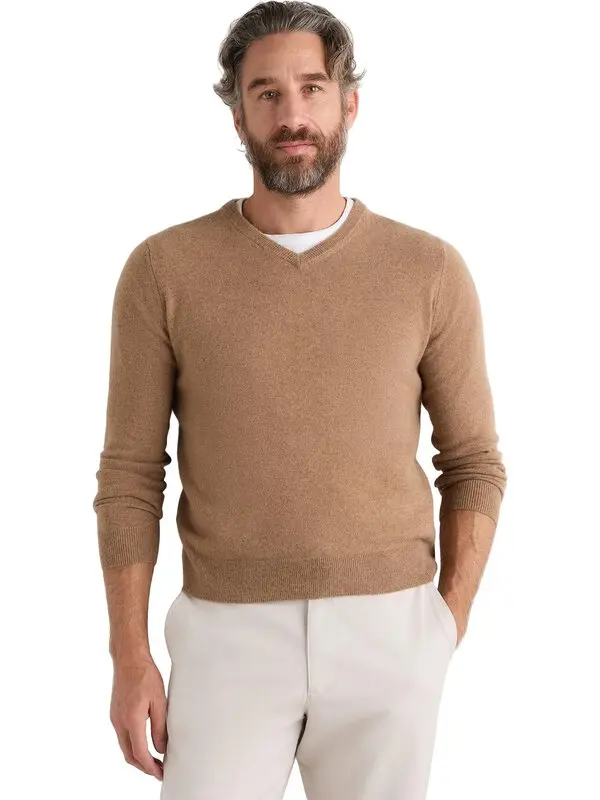 Quince Mongolian Cashmere V-neck Sweater - Teak