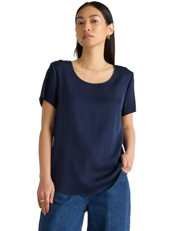 Quince Washable Silk Stretch T-shirt - Navy