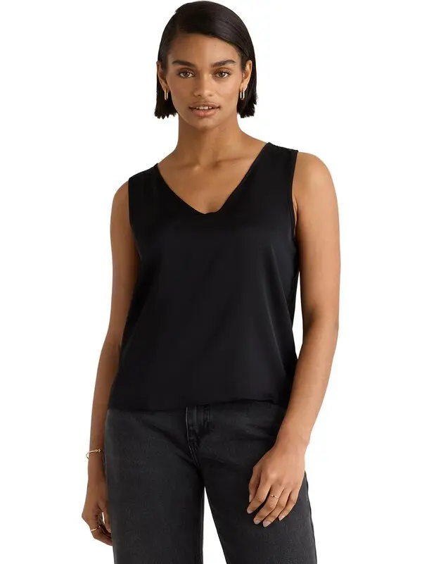 Quince Washable Silk Stretch Tank Top - Black