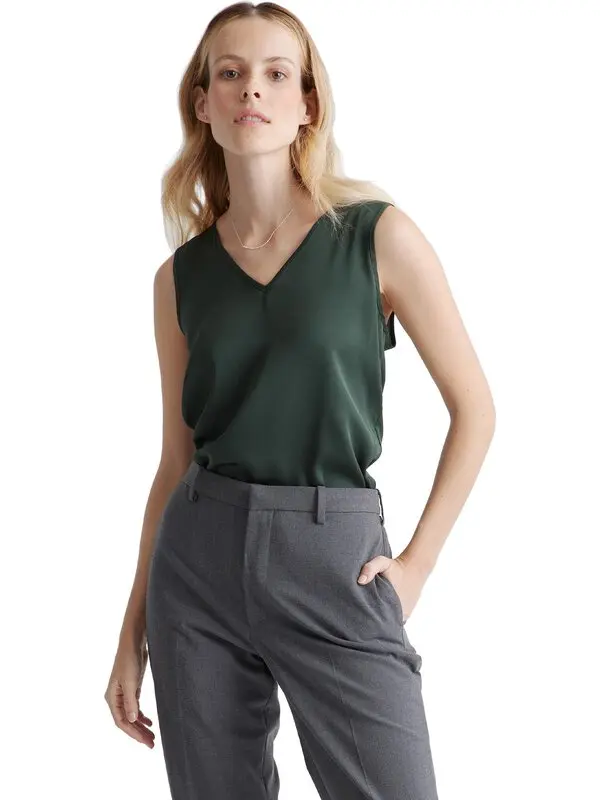 Quince Washable Silk Stretch Tank Top - Forest Green