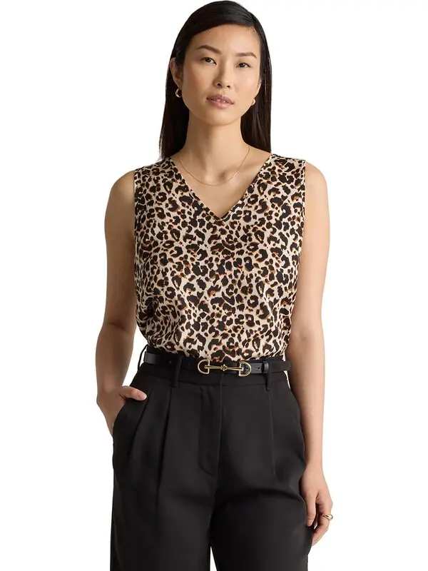 Quince 100% Washable Silk Stretch Tank Top - Leopard