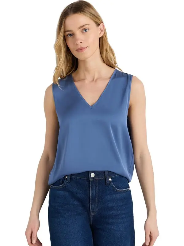 Quince Washable Silk Stretch Tank Top - Moonstone Blue