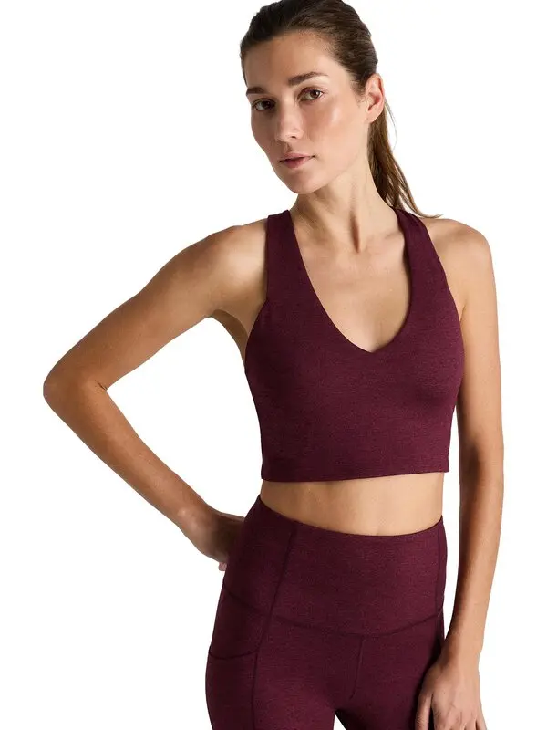 Quince Super Soft Performance Cropped Tank Top - Heather Barolo Burgundy