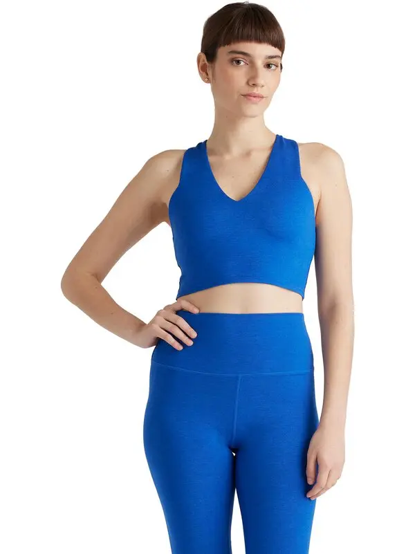 Quince Super Soft Performance Cropped Tank Top - Heather Cobalt