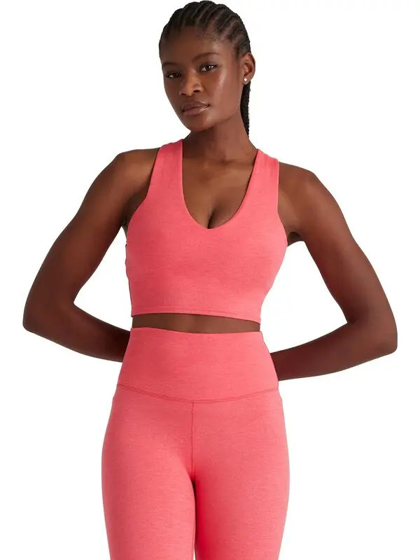 Quince Super Soft Performance Cropped Tank Top - Heather Coral