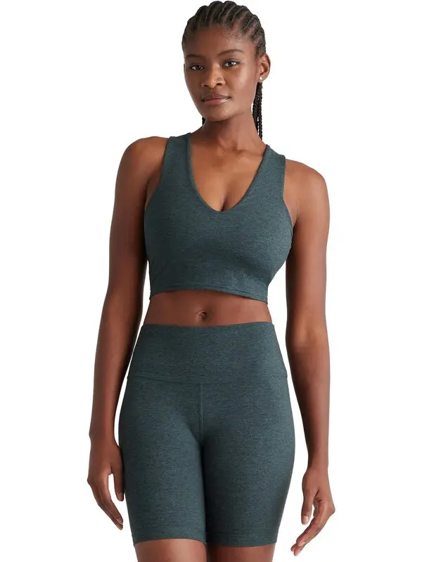 Quince Ultra-soft V-neck Cropped Tank Top - Heather Green