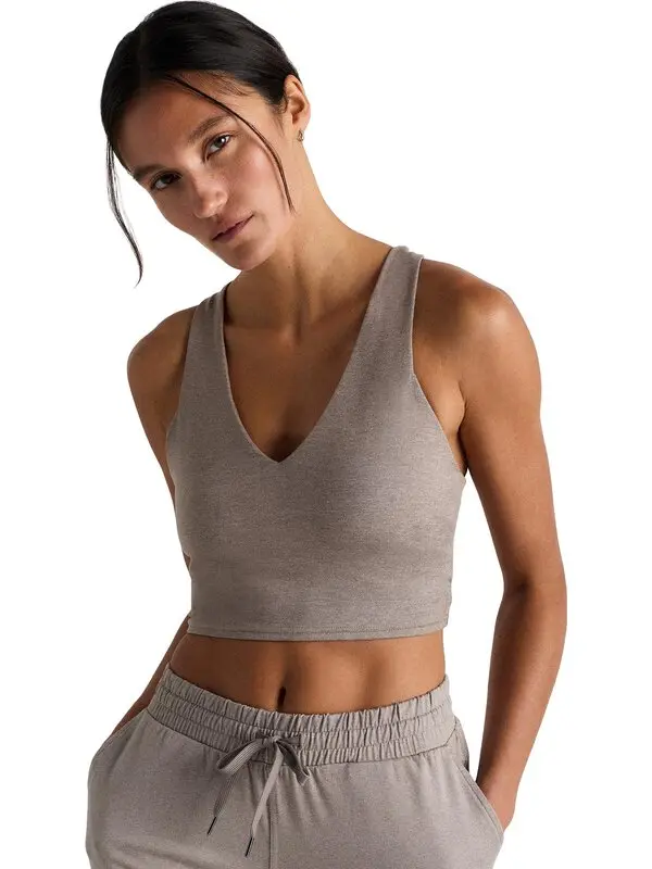 Quince Ultra-soft V-neck Cropped Tank Top - Heather Morel Grey