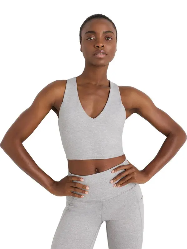 Quince Super Soft Performance Cropped Tank Top - Heather Silver Filigree
