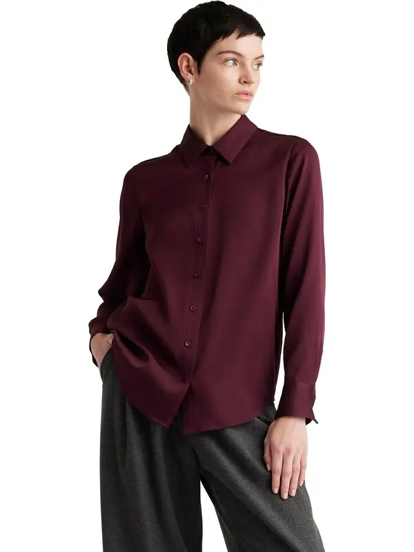 Quince Washable Stretch Silk Blouse - Wine Tasting Red