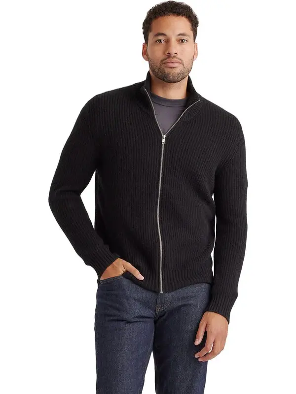 Quince Mongolian Cashmere Fisherman Full Zip Sweater - Black