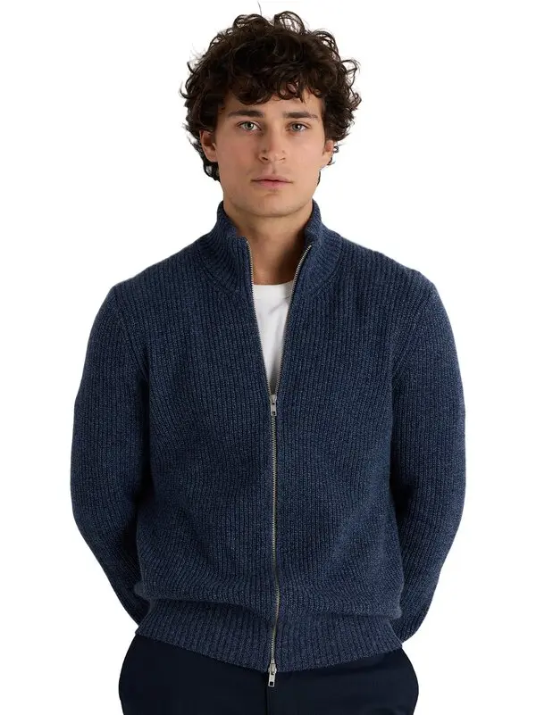 Quince Mongolian Cashmere Fisherman Full Zip Sweater - Navy Marl