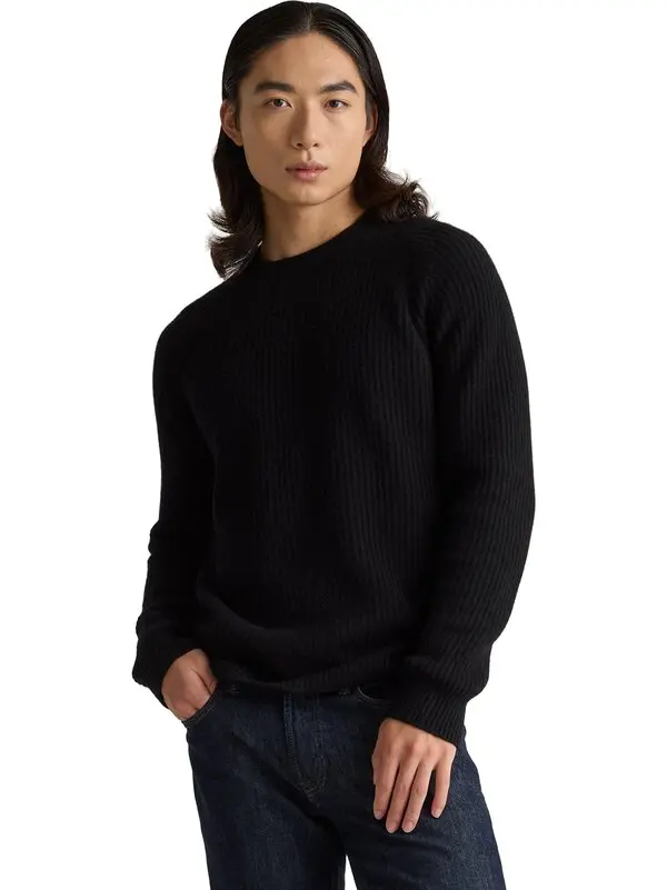 Quince Mongolian Cashmere Fisherman Crewneck Sweater - Black