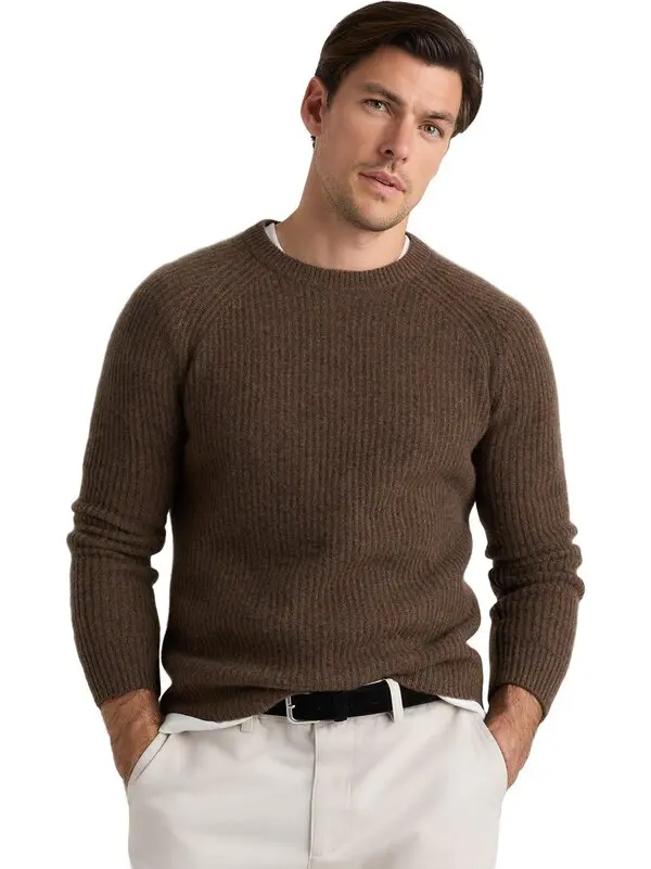 Quince Mongolian Cashmere Fisherman Crewneck Sweater - Brown