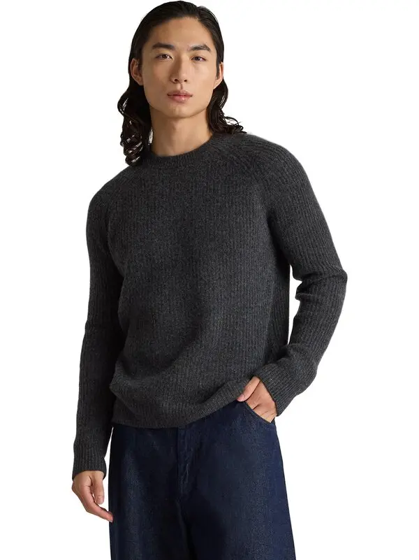 Quince Mongolian Cashmere Fisherman Crewneck Sweater - Heather Charcoal