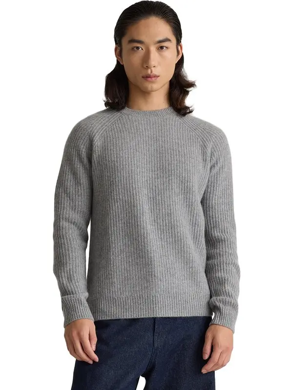 Quince Mongolian Cashmere Fisherman Crewneck Sweater - Heather Grey