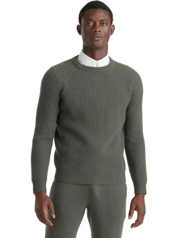 Quince Mongolian Cashmere Fisherman Crewneck Sweater - Moss