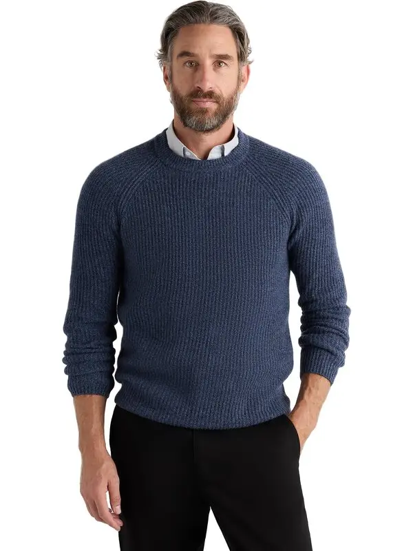 Quince Mongolian Cashmere Fisherman Crewneck Sweater - Navy Marl