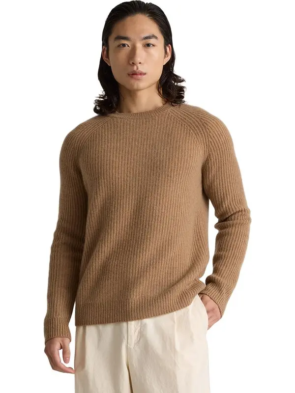 Quince Mongolian Cashmere Fisherman Crewneck Sweater - Teak