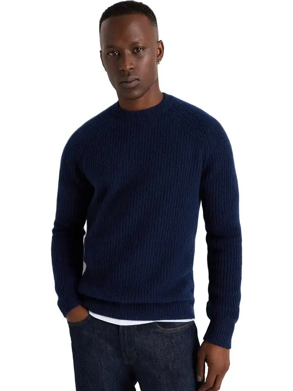Quince Mongolian Cashmere Fisherman Crewneck Sweater - True Navy