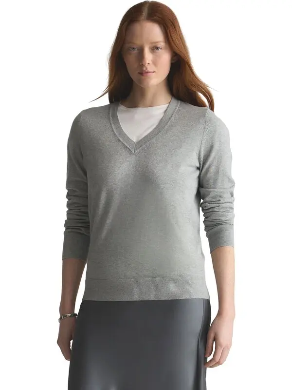 Quince Cotton Cashmere V-neck Sweater - Heather Grey