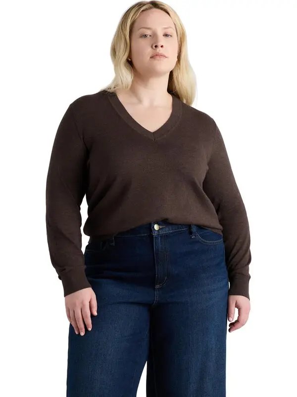 Quince Cotton Cashmere V-neck Sweater - Mocha Heather