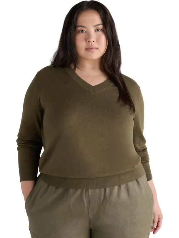 Quince Lightweight Cotton Cashmere V-neck Sweater - Olive