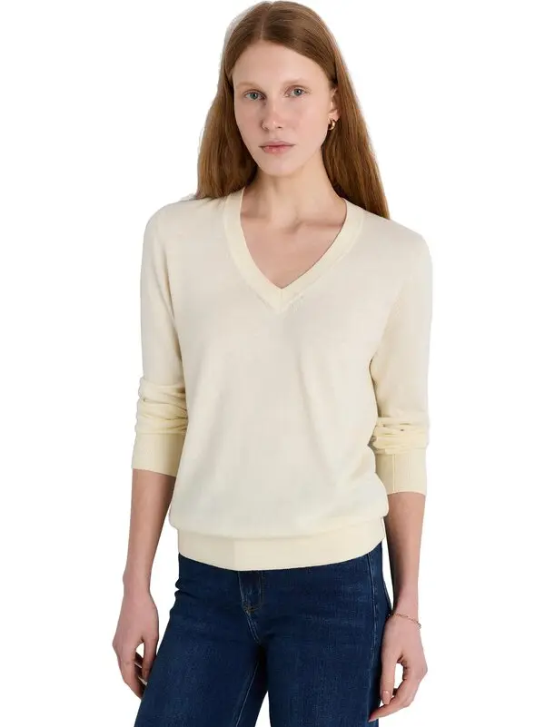 Quince Lightweight Cotton Cashmere V-neck Sweater - Pale Custard Yellow