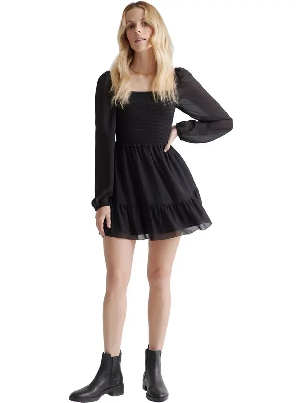 Quince Chiffon Smocked Mini Dress - Black