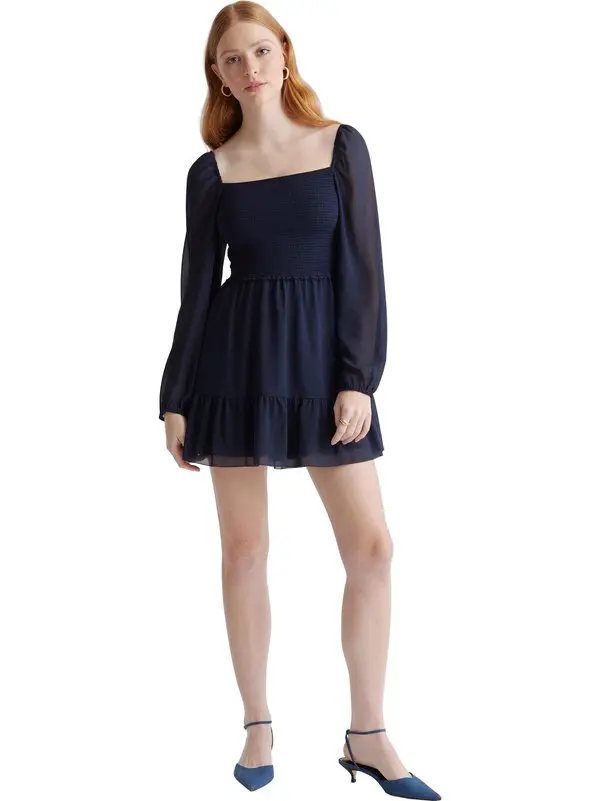 Quince Chiffon Smocked Mini Dress - Navy