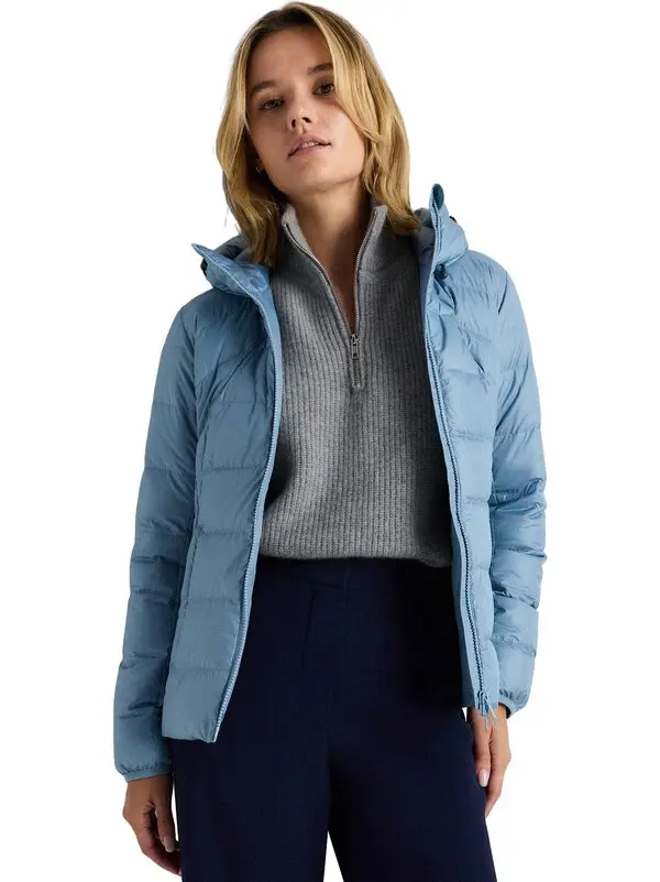 Quince Lightweight Down Packable Puffer Hooded Jacket - Dewstone Blue
