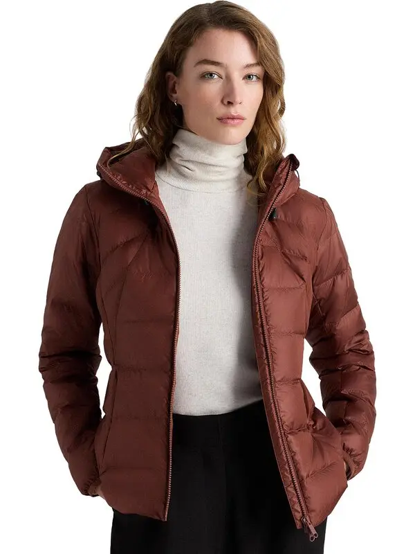 Quince Lightweight Down Packable Puffer Hooded Jacket - Redwood Brown