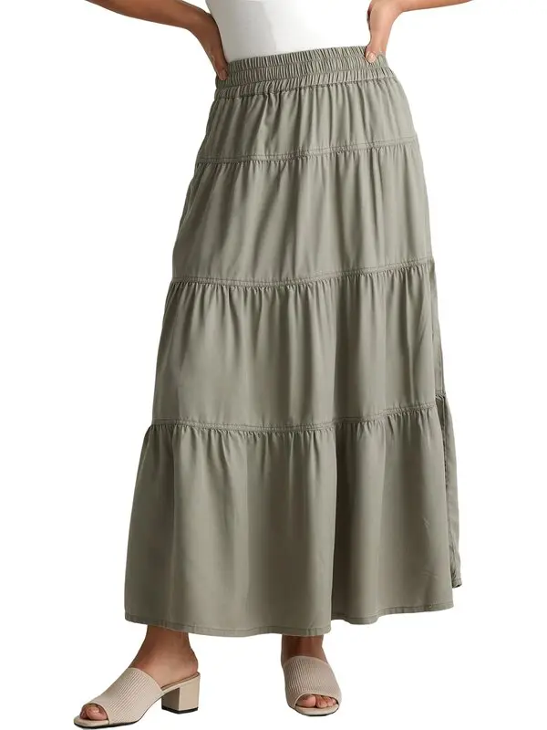 Quince Vintage Wash Tencel Tiered Maxi Skirt - Olive