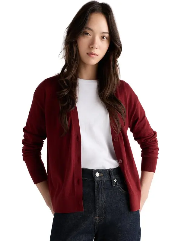 Quince Cotton Cashmere Cardigan - Deep Brick Red