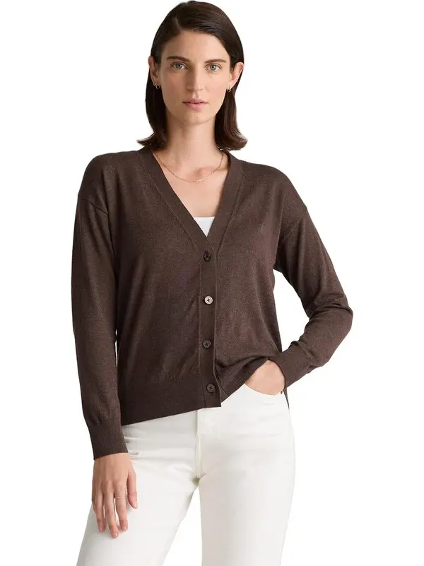 Quince Lightweight Cotton Cashmere Cardigan Sweater - Mocha Heather