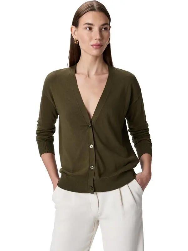 Quince Lightweight Cotton Cashmere Cardigan Sweater - Olive