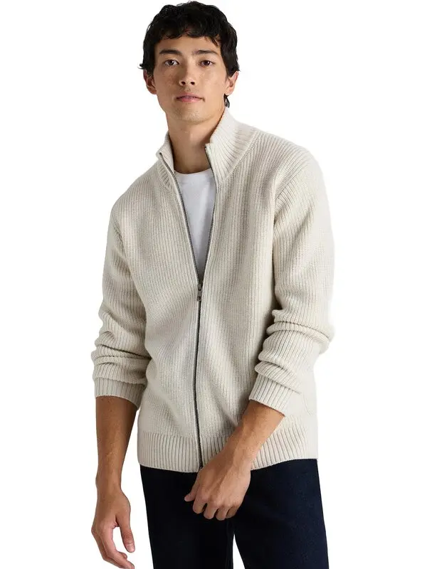 Quince Australian Merino Wool Full Zip Sweater - Heather Bone