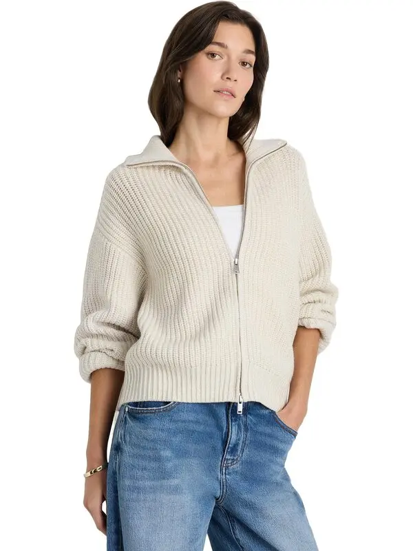 Quince Australian Merino Wool Full Zip Sweater - Heather Bone